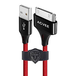 AGVEE 2 Pack 10ft for Old iPhone 4S Charging Cable, MFI Certified 30 Pin Braided Heavy Duty Fast Durable Charger Cord, Compatible with iPhone 4/4S iPad 1/2/3 iPod Classic Nano Touch, Red