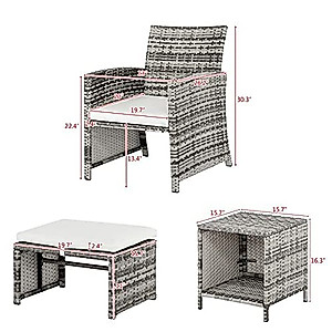 SAWQF 5pcs 2 Chairs 2 Footstools 1 Coffee Table Combination Sofa Gray Gradien for Your Front or Backyard Patio Furniture
