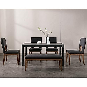 Kmax Dining Table Farmhouse Wood Kitchen Table Rectangular Table for Living Room,Dining Room,59”x35.5”x30” Inches,Black