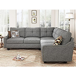 HONBAY Convertible Sectional Sofa, L Shaped Couch, Reversible 4 Seat Corner Sofa for Small Apartment,Light Grey, 82.7/''D x 82.7/''W x 36.2/''H