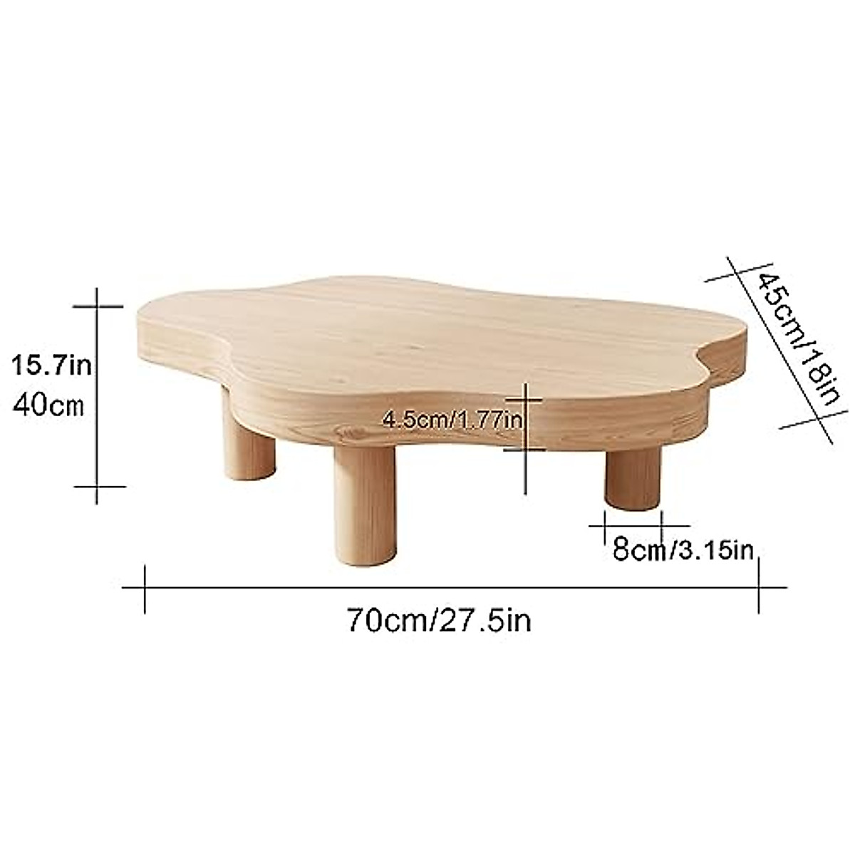 Cloud Shape Irregular Wood Coffee Table,Round Corner Thicken End Table,Cute Accent Modern Coffee Cocktail Table with 3 Legs for Living Room Furniture(27.5" Lx18 Wx16 H, White)