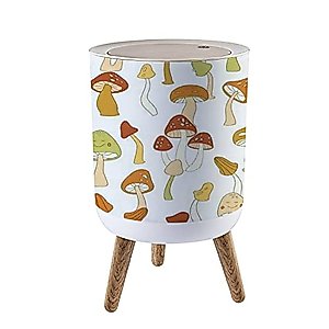 IKFLWJUTFW Small Trash Can Lid 70s Retro Mushroom Seamless Groovy Vintage Floral Repeat Fungi 7 Liter Round Garbage Can Elasticity Press Cover Lid Wastebasket Kitchen Bathroom Office 1.8 Gallon