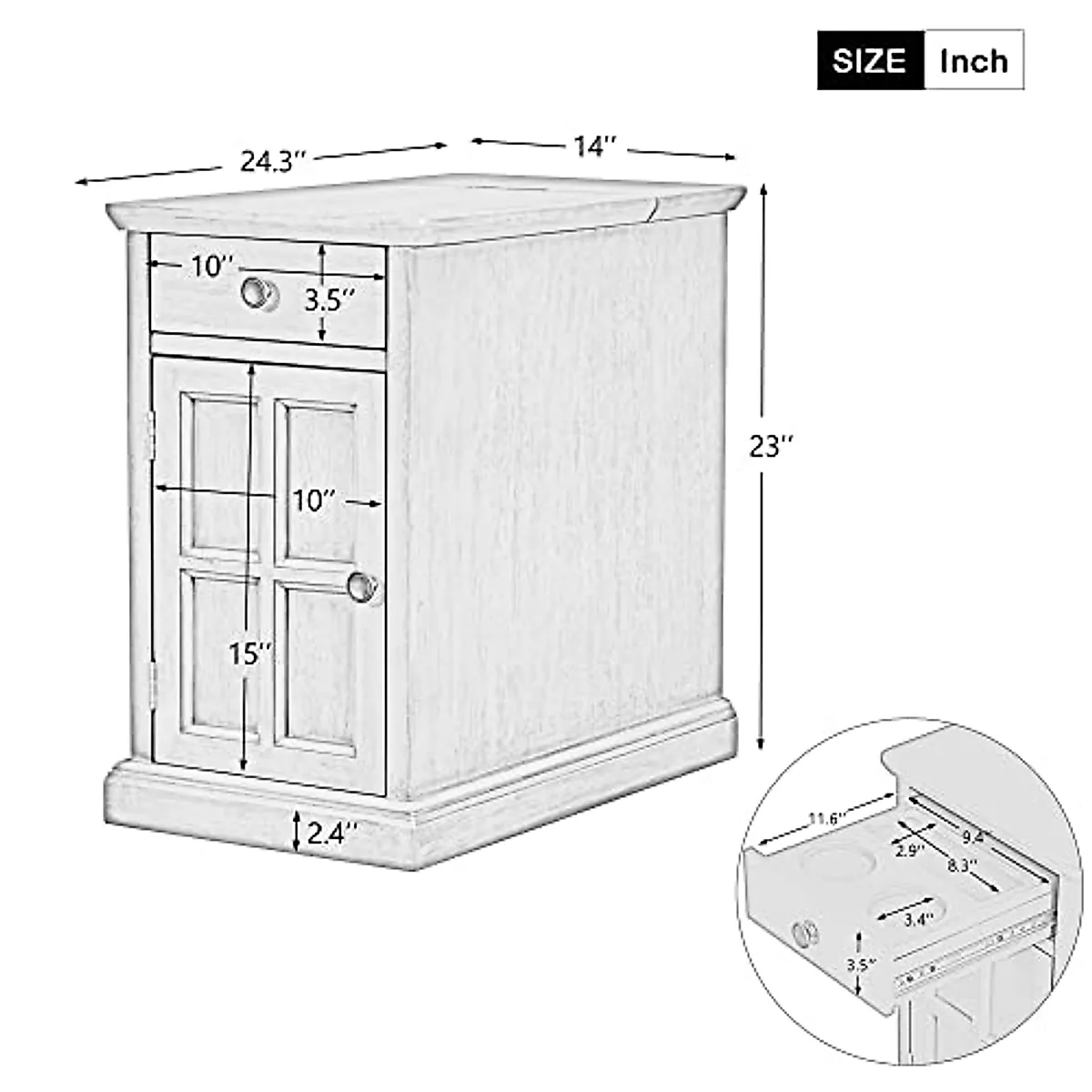 Traditional Wood End Table with Charging Station, Modern Vintage Sofa Chair Side Table Nightstand with Storage & Drawer for Living Room Bedroom, No Assembly, Antique Espresso