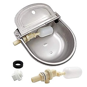 MACGOAL Stainless Steel Automatic Waterer Bowl with 2 Float Valves and Drain Plug, Water Trough for Livestock Dog Goat Pig Waterer
