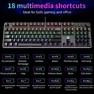 NINGMEI GK32 Mechanical Gaming Keyboard, USB Wired Programmable Keyboard Customizable Backlit RGB LED, 108 Keys Programmable Macro Functionality Anti-ghosting Mechanical Cushioned for PC MacBook pro