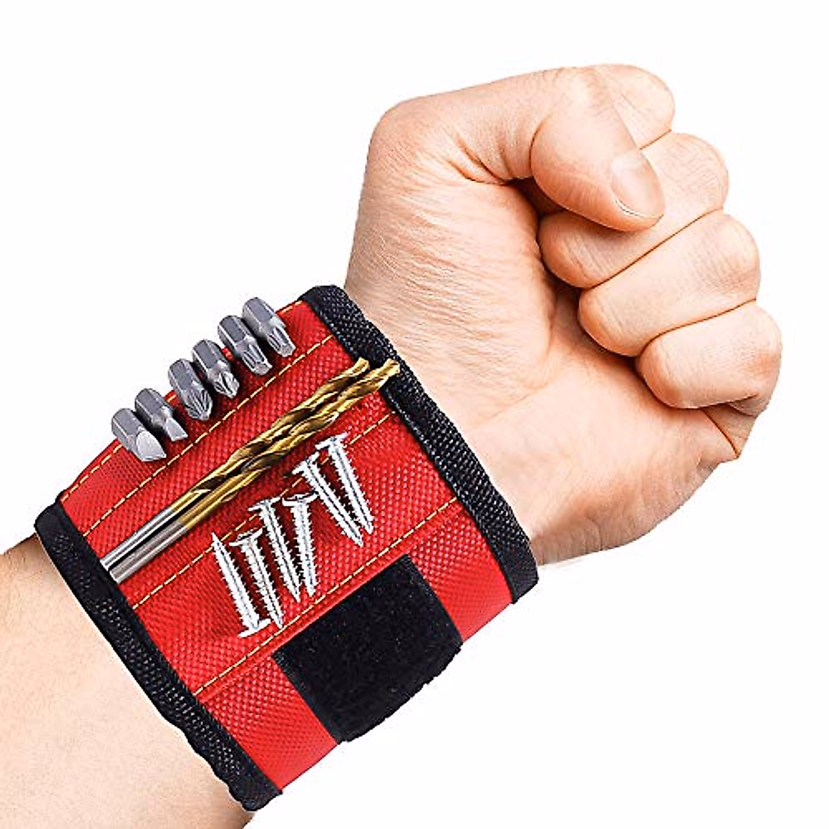 Magnetic Wristband, Perfect for Dad, Tool Belt with 15 Magnets for Holding Screws, Nails, Drill Bits, Cool Gadgets for Men, Women, Dad, Husband, Carpenters(red)1