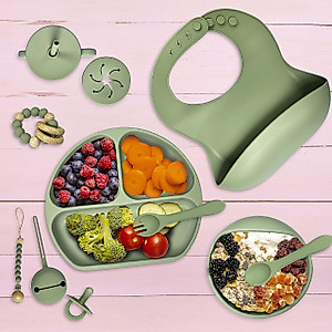 14 Pack Baby Led Weaning Supplies, Silicone Baby Feeding Set, Toddler Plates and Bowls Set, Baby Plates, Baby Bowls for Weaning, Baby Plates and Bowls Set, Baby Plates with Suction