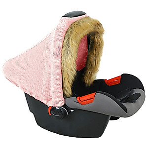 Yinuoday Baby Car Seat Cover with Faux Fur Hem Winter Knitted Stretchy Infant Stroller Cover Carseat Canopy for Boy Girl Indoor Outdoor
