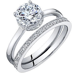 PEORA 1.50 Carats Moissanite Hidden Halo Engagement Ring and Wedding Band Bridal Set for Women 925 Sterling Silver, Round Brilliant Shape, D-E Color, VVS Clarity, Size 9.5