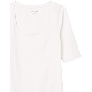 Amazon Essentials Women's Slim-Fit Half Sleeve Square Neck T-Shirt, Bright White, Medium