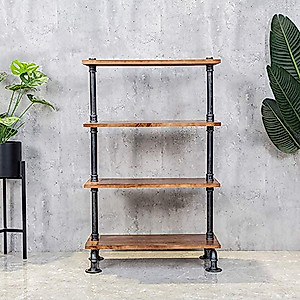 VANDNALI Industrial 4-Tier Pipe Storage Rack, Standing Shelf Unit, Rustic Display Rack for Home Retail Office, Bag/Bookshelf/Tools Holder, 27.6’’ x 11.8’’ x 43.3’’