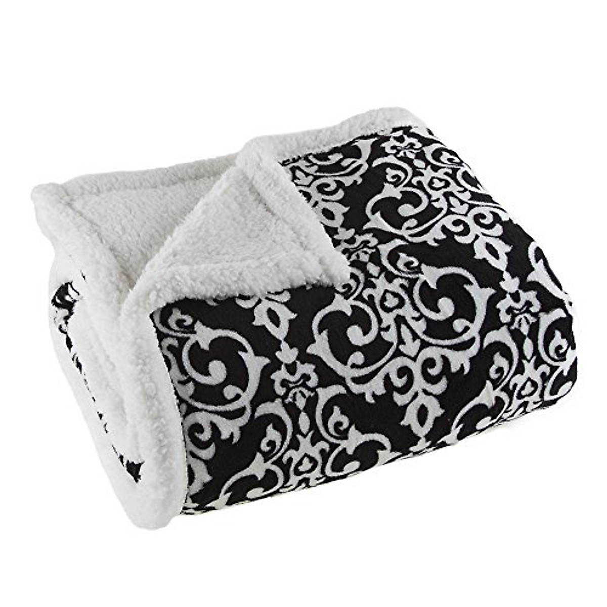 Lavish Home Reversible Fleece Blanket - 50-Inch x 60-Inch Machine-Washable Sherpa Throw - Cozy Blanket for Couch, Chair, or Bed (Black/White)
