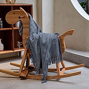 100% Cotton Waffle Blanket with Fringe, Pre-Washed Waffle Weave Blanket for All Season, Lightweight Breathable Soft Cozy Throw Blanket for Couch, Bed, Travel (Blue - 50x60 Inches)