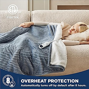 Bedsure Heated Blanket Electric Twin XL Size - Soft Ribbed Flannel, Fast Heating Electric Blanket with 6 Heating Levels & 10 Time Settings, 8 Hours Auto-Off (60x80 inches, Grey)