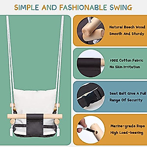 RAGOZONERY 2 in 1 Baby Jumper with Toddler Swing, Baby Jumpers and Bouncers,Indoor Outdoor Toddler Swing Set, Cotton, White