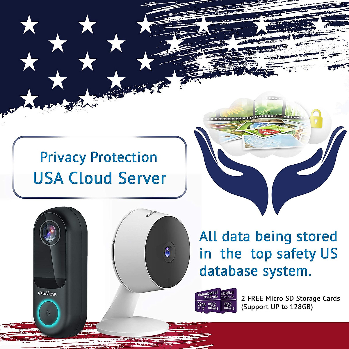 LaView Security Cameras Outdoor Video doorbell Wired with Home Security Cameras Bundle Include 32 GB SD Card Two-Way Audio, Night Vision,WiFi Home Indoor for Baby/pet,Alexa, USA Cloud Service