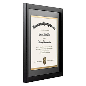 upsimples 11x14 Diploma Frame Certificate Degree Document Frame with High Definition Glass, 8.5 x 11 with Mat for Wall and Tabletop, Black, 2 Pack