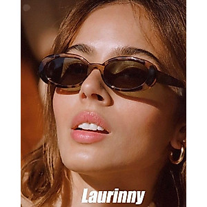 Laurinny Oval Sunglasses for Women Men Trendy 90s Retro Small Oval Sunglasses Tiny Skinny Glasses