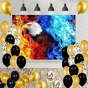 EMTOBT 10x7ft America Eagle Backdrop Ice Fire Mix Background Artistic Blue Water Red Flame Vinyl for Selfie Birthday Party Decor Newborn Baby Shower Banner BJHJEM0061