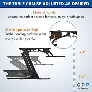 G-PACK PRO Standing Desk Converter - Height Adjustable Sit Stand Desk Riser up to 20.5" - Super Wide 37" Table fits Dual Monitors - 22 Ergonomic Adjustable Standing Desk Workstation Positions