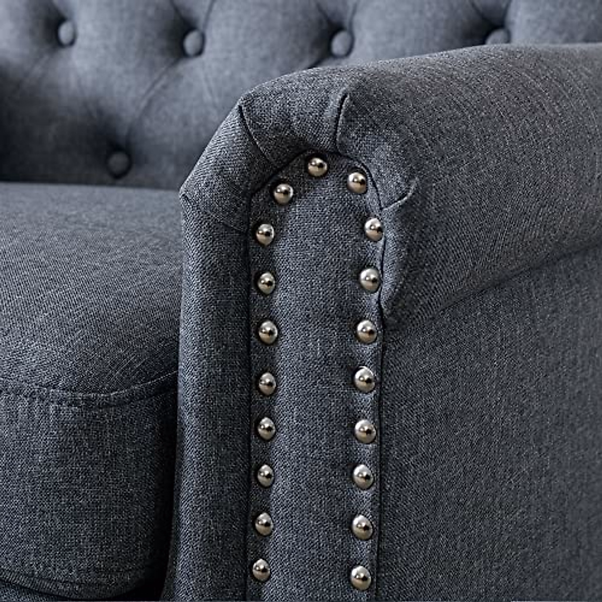 YISH W117081980 Modern Linen Accent Tufted Arm Chair with Thick Cushion and Wood Frame, Comfy Single Sofa with Armrest Backrest for Reading Bedroom Office Club, Dark Gray