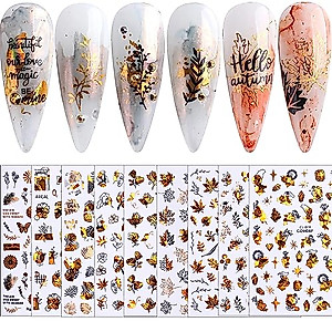 Gold Maple Leaf Nail Sticker Nail Supplies Nail Art Stickers Nail Decals Stickers para Uñas Nail Art Stickers for Nails Self-Adhesive SummerThanksgiving Nail Art Design Decor Access 9PCS