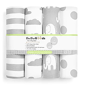 Pack n Play Sheets – Premium Pack and Play Sheets 4 Pack – 100% Super Soft Jersey Knit Cotton Playard Mattress Sheets – Portable Playpen Fitted Play Yard Mini Crib Sheet For Boy & Girl (24 x 38 x 5)