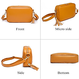 DIVCIDLC Women Camera Bag Purse, Convertable Crossbody Bags, Guitar Strap Shoulder Purse with Tassel, Turmeric