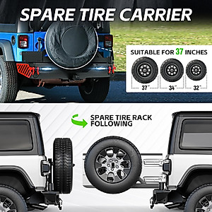 EYOUHZ Rear Bumper with Spare Tire Carrier Compatible with 2007-2018 Jeep Wrangler JK JKU Unlimited with 2" Hitch Receiver, License Plate Bracket, Paintable Armor, LED Lights & D-Rings (2/4 Doors)