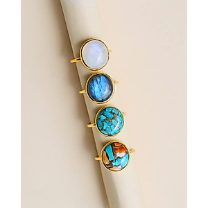 YoTreasure 13x14 MM Blue Copper Turquoise Ring 14k Gold Plated Over 925 Silver Jewelry