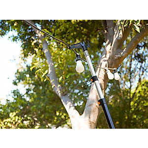 4-12 ft Long Telescopic Extension Pole with Utility Hook // Telescoping Pole for Christmas Lights Installation, String Lights, Birdfeeders // Lightweight and Sturdy // Christmas Light Pole with Hook