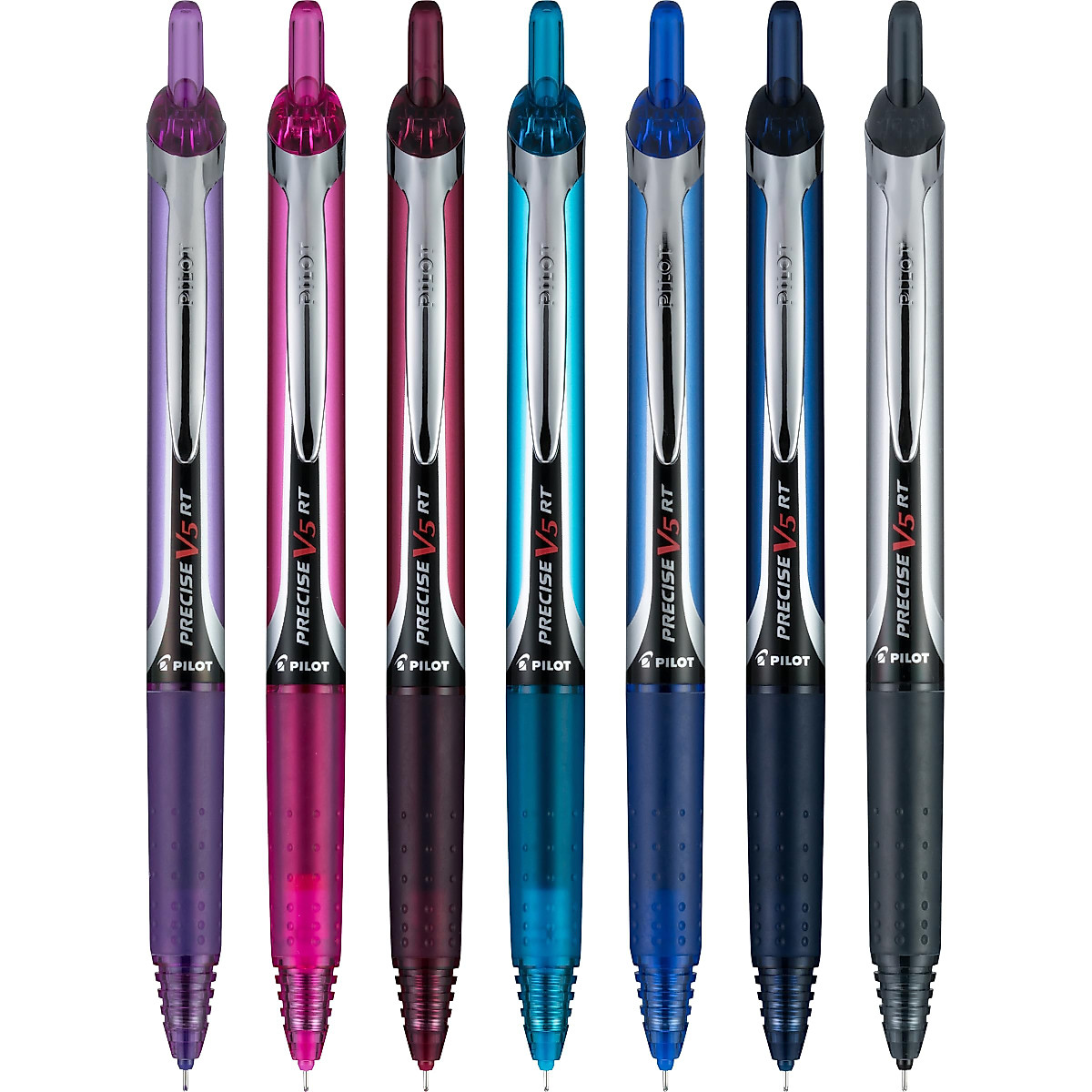 PILOT 26095 Precise V5 RT Refillable & Retractable Premium Rolling Ball Pens, Extra Fine Point (0.5mm), Assorted Colors, 7 count