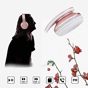 PowerLocus Wireless Bluetooth Over-Ear Stereo Foldable Headphones, Wired Headsets with Built-in Microphone for iPhone, Samsung, LG, iPad (Rose Gold)