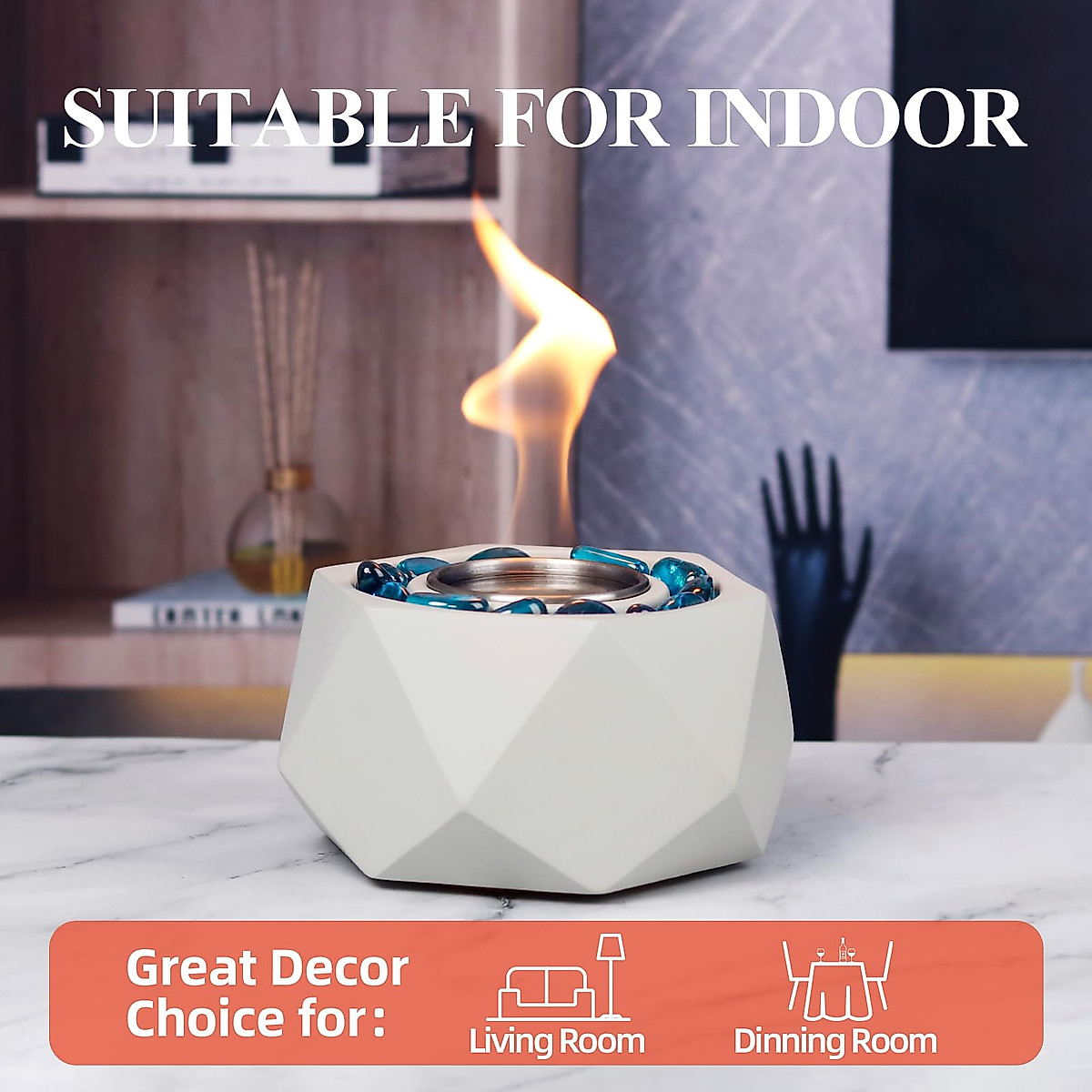 KORNIFUL Concrete Tabletop Fire Pit, Small Portable Fire Pit, Small Table Top Fire Pit Bowl, Mini Fireplace, Ethanol Smores Maker, Indoor & Outdoor