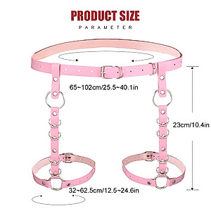 Cosydays Punk Leg Waist Belt Leather Thigh Waist Chain Ring Goth Leg Garter Belt Party Rave Outfits Body Chain Accessoires for Women and Girls (Pink)
