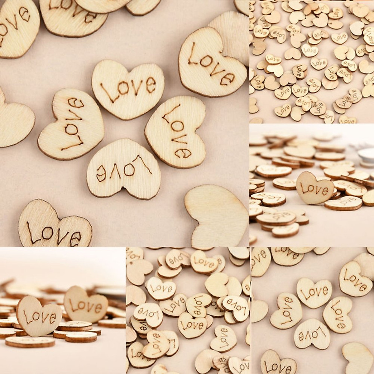 AkoMatial Decorative Wood Wooden Buttons, Rustic Wooden 100pcs Wood Love Heart Stars Wedding Table Scatter Decoration Crafts #3