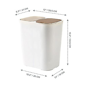 Dual Compartment Trash Can - Nordic Style Trash and Recycling Combo - Double Trash Can with Separate Pop Up Trash Bin Lids - Slim Garbage Can - Kitchen Recycle Bin - 10.2x7.1x13.2in White Trash Can