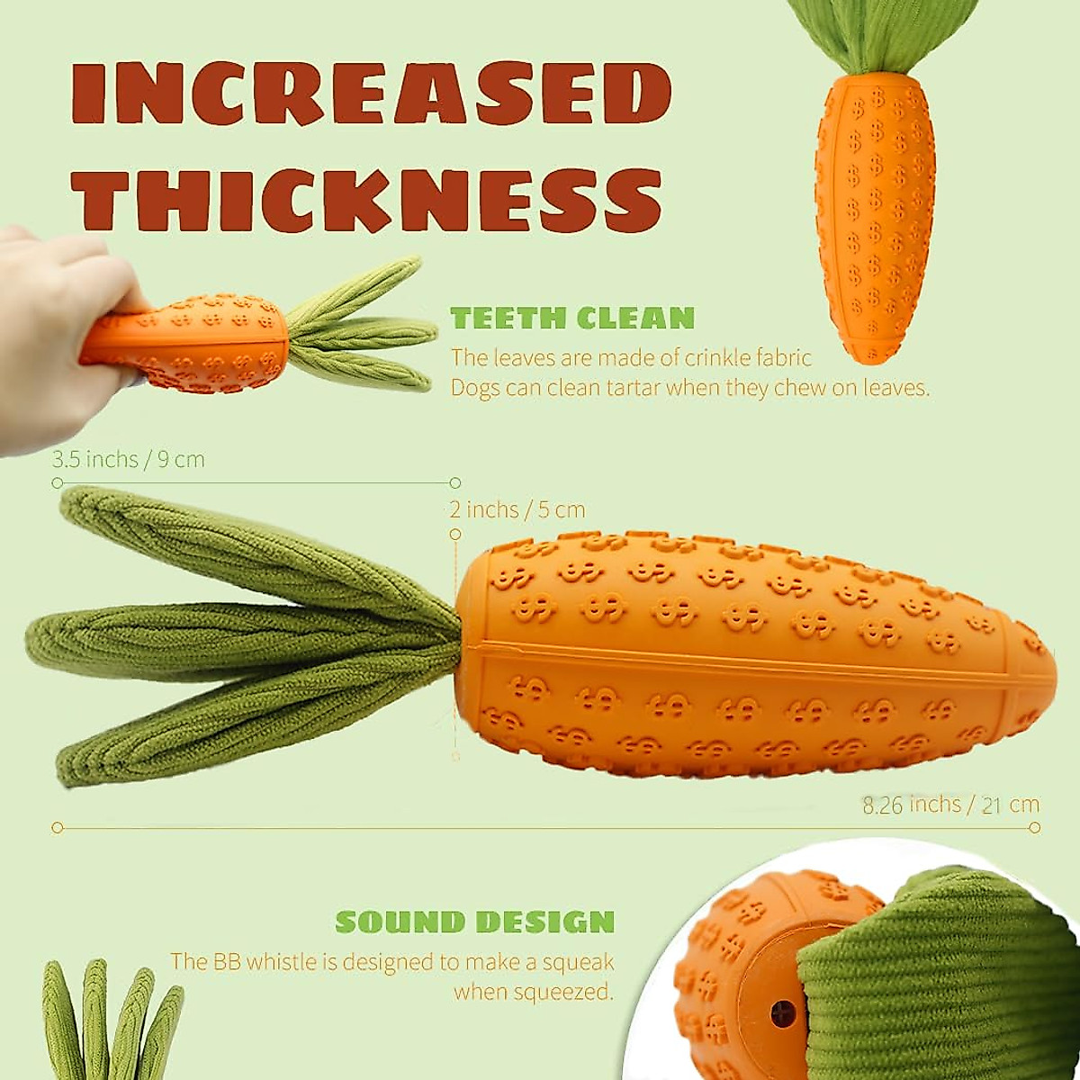 Cooway Dog Chew Toy, Carrot Dog Squeaky Toys for Aggressive Chewers, Natural Rubber Dog Teeth-Cleaning Toy for Puppy Small Medium Large Dogs,Interactive Tough Dog Toy for Training