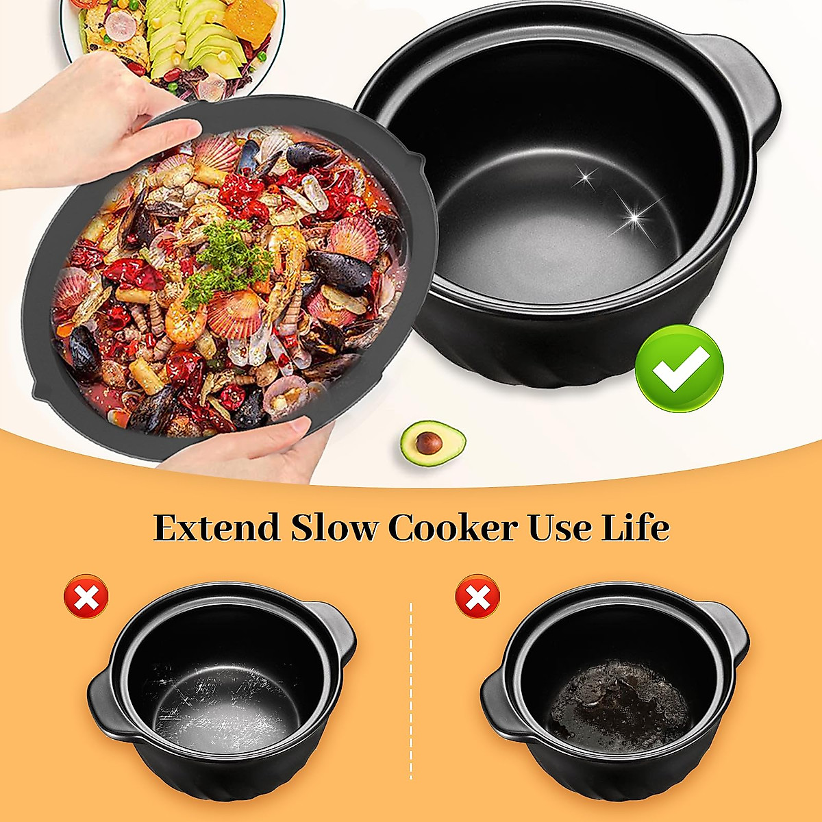 Silicone Slow Cooker Liners, 3 Pack Reusable Divider Insert Fits Crockpot 6-7 Quarts Oval Slow Cooker Reusable Dishwasher Safe, Food-Grade BPA Free Cooking Liners (Grey-3 Pack)