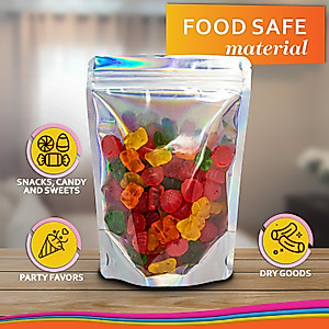 WaldOaks - 100 Pcs Iridescent Resealable Mylar Bags - 5x7 Inch Ziplock Heat Sealable Stand Up Pouches Parties Small Business Packaging