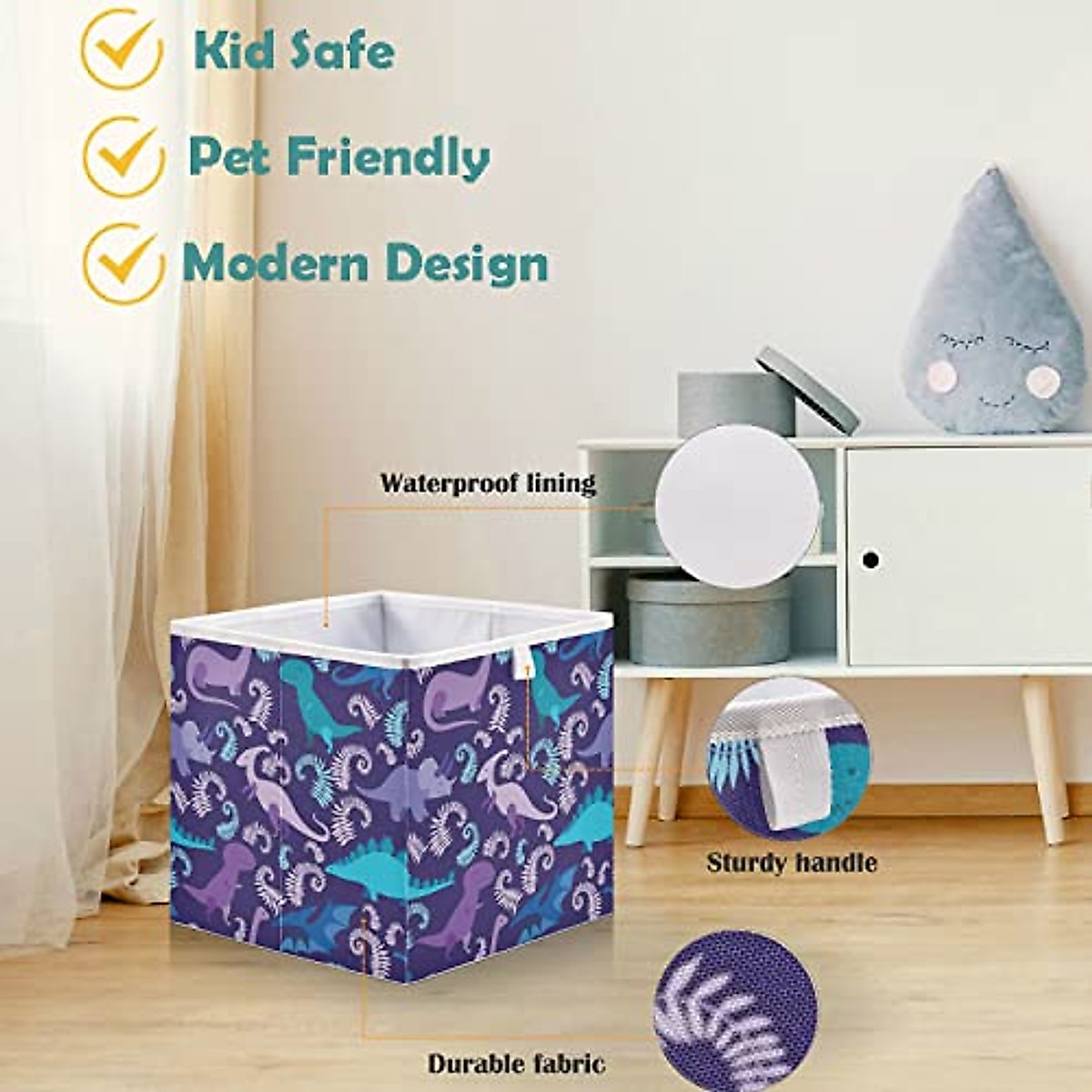 visesunny Rectangular Shelf Basket Blue and Purple Dinosaur Animal Clothing Storage Bins Closet Bin with Handles Foldable Rectangle Storage Baskets Fabric Containers Boxes for Clothes,Books,Toys,Shelv
