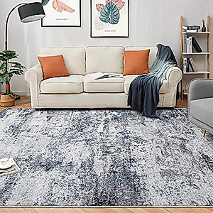Area Rug Living Room Carpet Bedroom: 8x10 Indoor Abstract Soft Fluffy Pile Large Rugs with Low Shaggy for Bedroom Dining Room Home Office Decor Under Kitchen Table Washable Blue/Gray