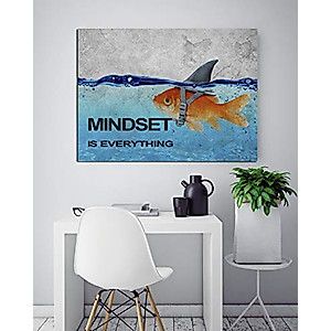 Poster Print Goldfish Mindset is Everything Motivational Inspirational Wall Art Canvas Print Frame Picture Painting for Office Hallway Home Bedroom Decor -12"x16"
