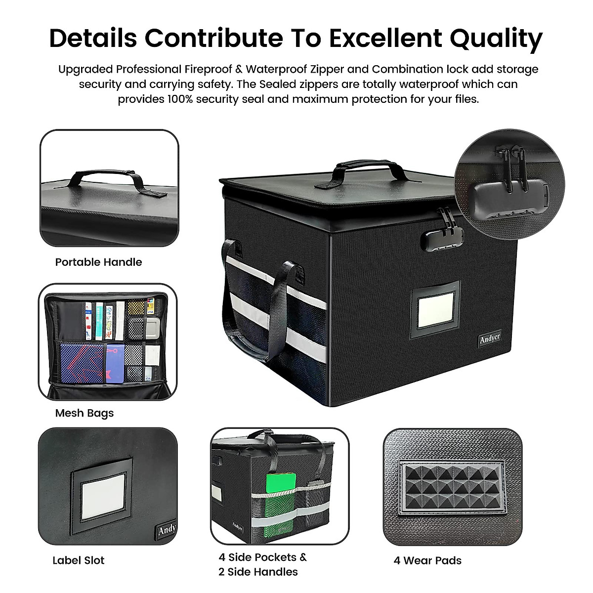 File Box with Lock, Fireproof Document Box with 10 Tab&Inserts, Collapsible File Organizer Filing Cabinet Box, Fire Proof Safe Box File Cabinets for Home Office Hanging Letter/Legal Folder