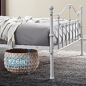 VECELO Full Size Metal Platform Bed Frame with Headboard and Footboard, Heavy Duty Steel Slat Support/No Box Spring Needed Mattress Foundation/Underbed Storage Space/Easy Assembly, Victorian Style