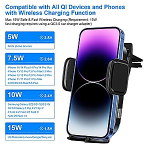 Wireless Car Charger Phone Holder Mount, Electromagnetic Sense Auto Clamping Holder Air Vent Car Charging Compatible with iPhone 14 13 12(Pro/Pro Max/Plus/Mini) Samsung Galaxy S23 S22 S21 Z Flip,etc