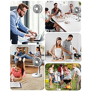 Oscillating Fan with Remote Control, 7200mAh Rechargeable Battery Operated Travel Fan for Camping, 4 Speed, Timer, Height Adjustment Portable Foldable Fan for Travel , Outdoor, Home (White)