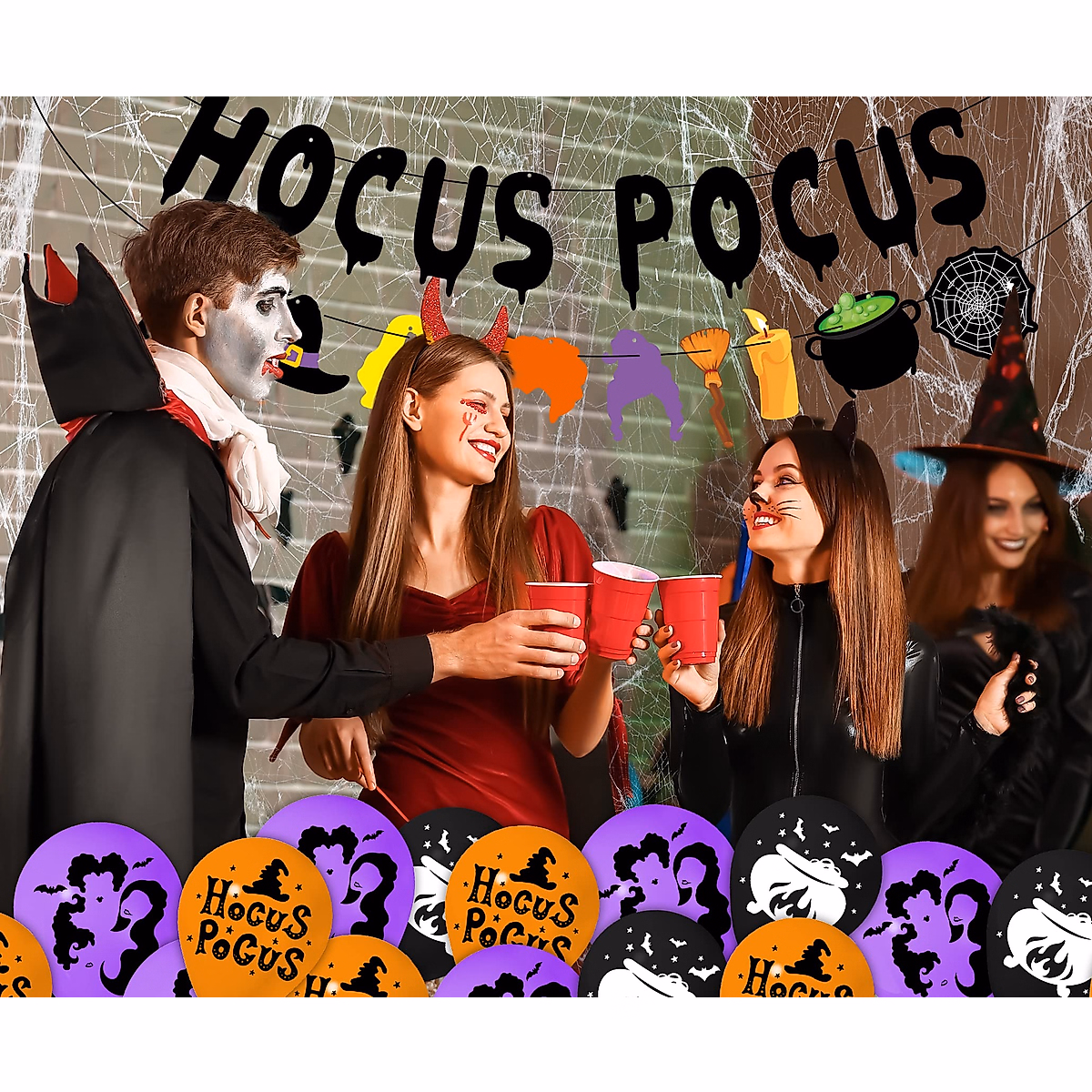 Hocus Pocus Party Decorations 52PCS Hocus Pocus Party Decor with Hocus Pocus Banner Cupcake Toppers Halloween Hocus Pocus Decorations for Home Halloween Party Decorations