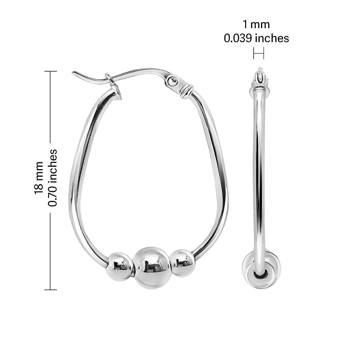 Hoops & Loops 925 Sterling Silver Bead Ball Hoop Earrings,18mm Dangle Drop Beaded Earrings for Women