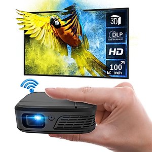 Pocket DLP Mini Projector 3D WiFi Full HD 1080P Supported Outdoor Movie Cinema Wireless Airplay Home Theater with Battery Powered for iPhone Android TV Stick DVD Player Laptop Tablet PS5 HDMI USB